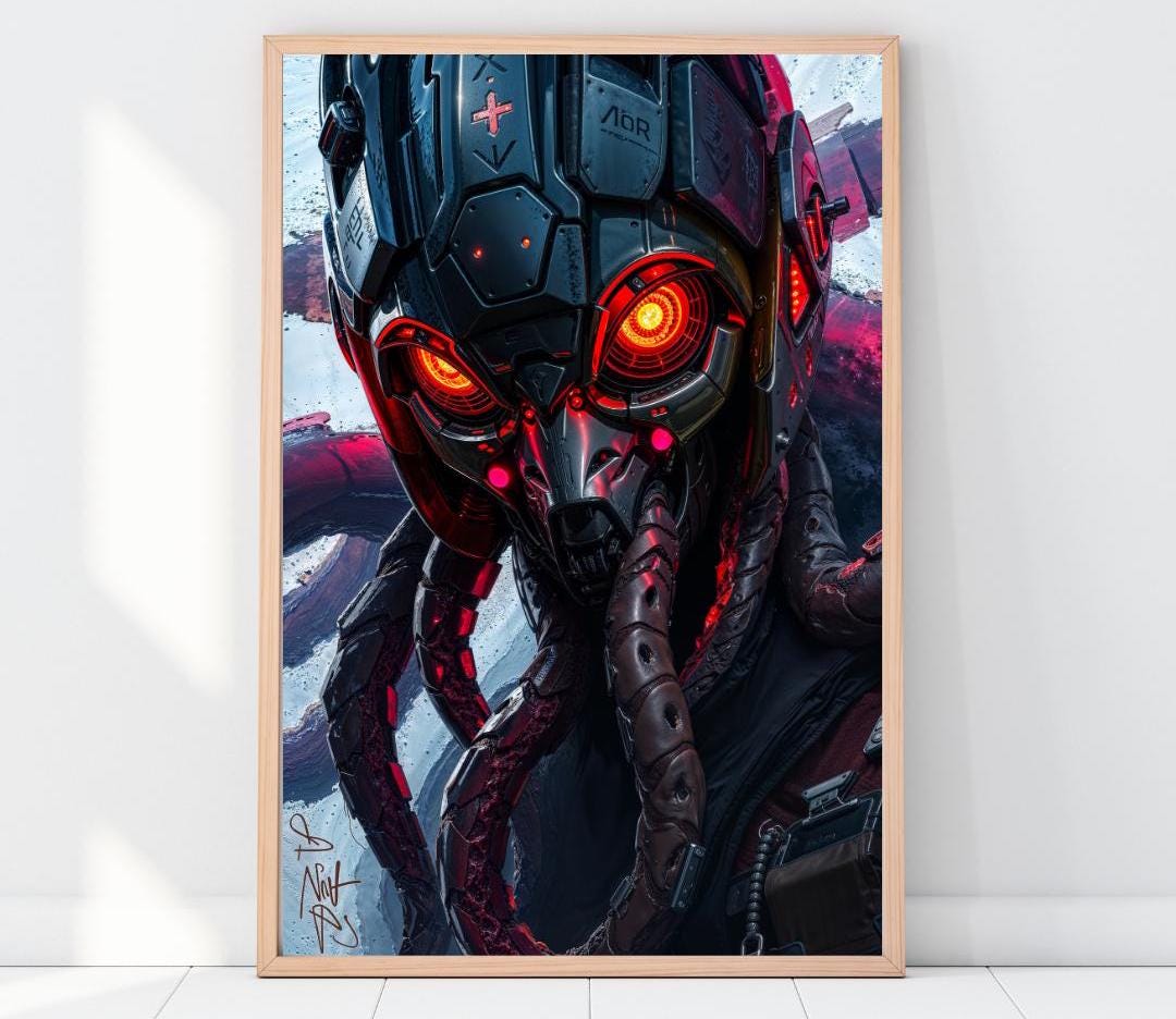 Cybernetic Eldritch Horror Art Print | Dark Sci-fi Tentacle Creature ...