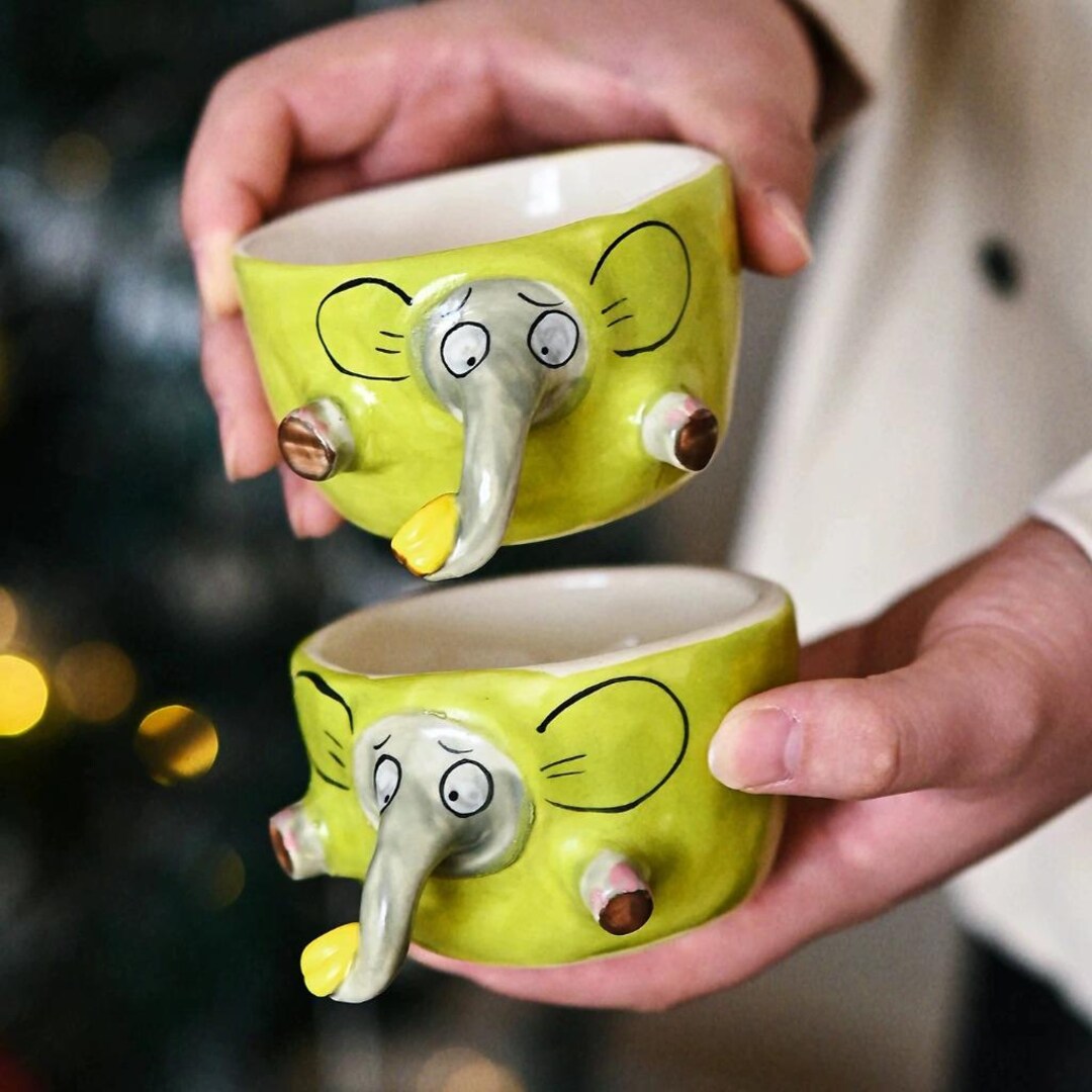 Elephant Trunk Coffee Mug Hand Painted Ceramic Cup Perfect for Home ...