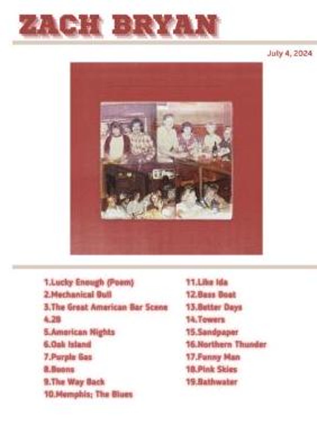 DIGITAL Zach Bryan: Great American Bar Scene - Album Poster, Album ...