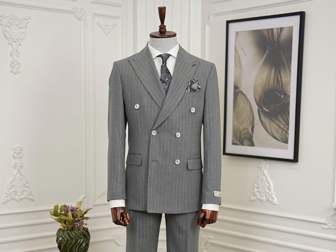 Grey Double-breasted Suit: Slim Fit Italian Style - Etsy