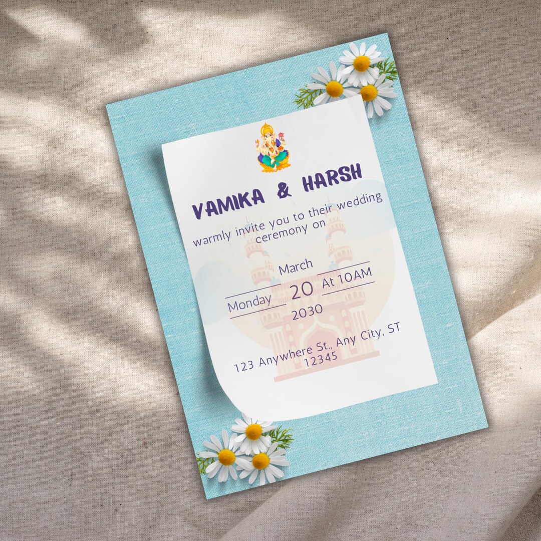 Editable Minimalist Wedding Invite Unique Invitation Floral Template ...