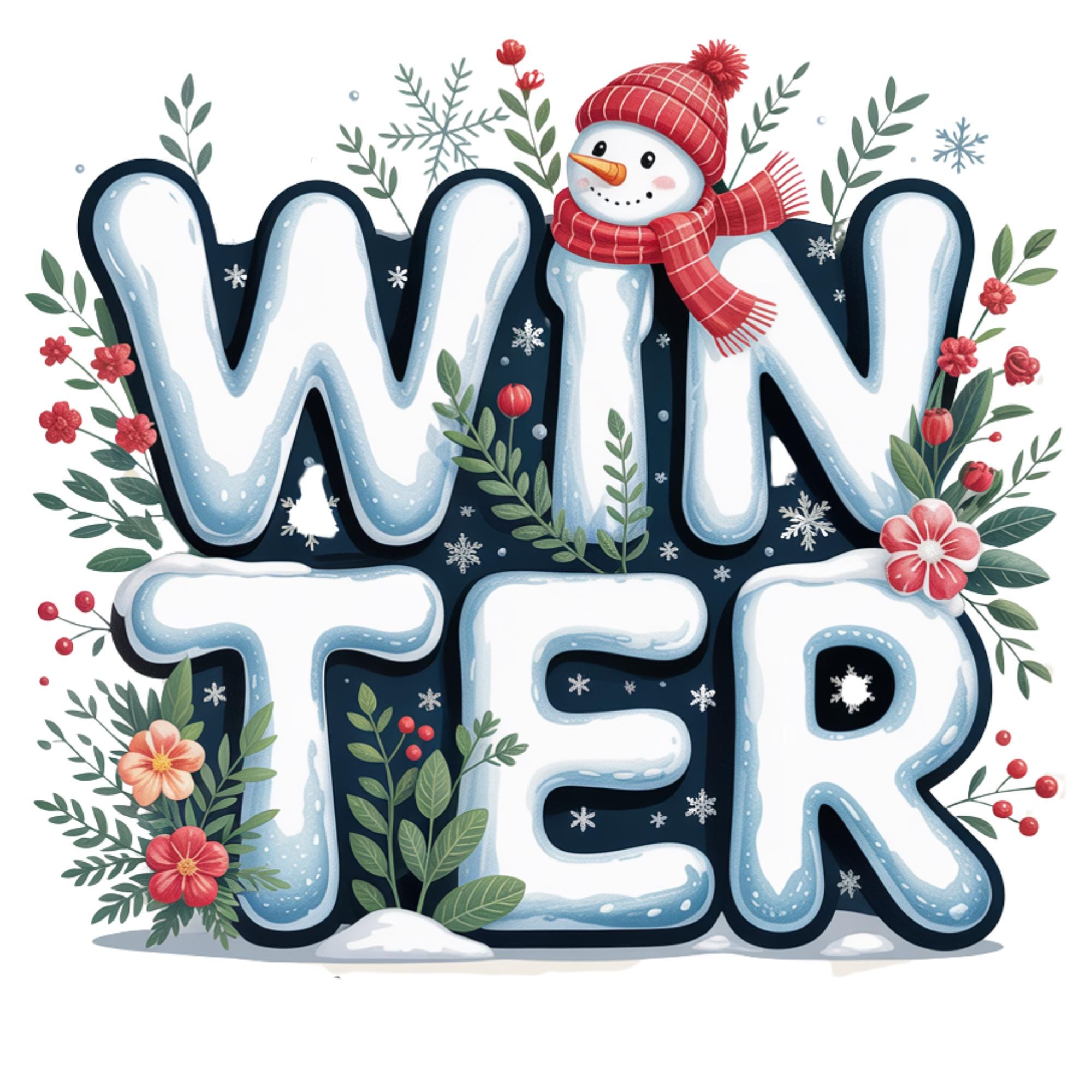 Winter Word Art Digital Download | Snowman & Snowflake Seasonal Wall ...