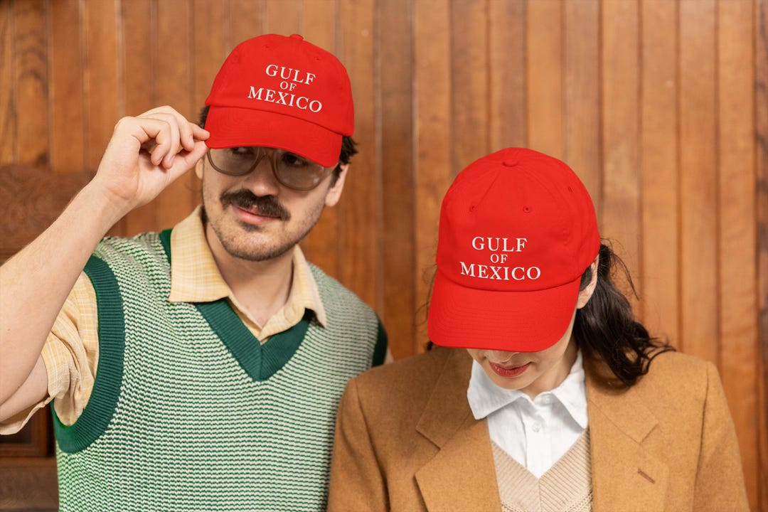 Bold Red Satire Hat. Gulf of Mexico Statement Cap. Not Gulf of America ...