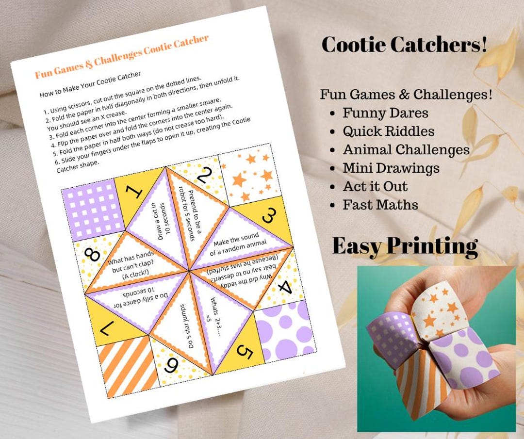 Printable Game & Challenges Cootie Catcher – Editable Download for Fun ...