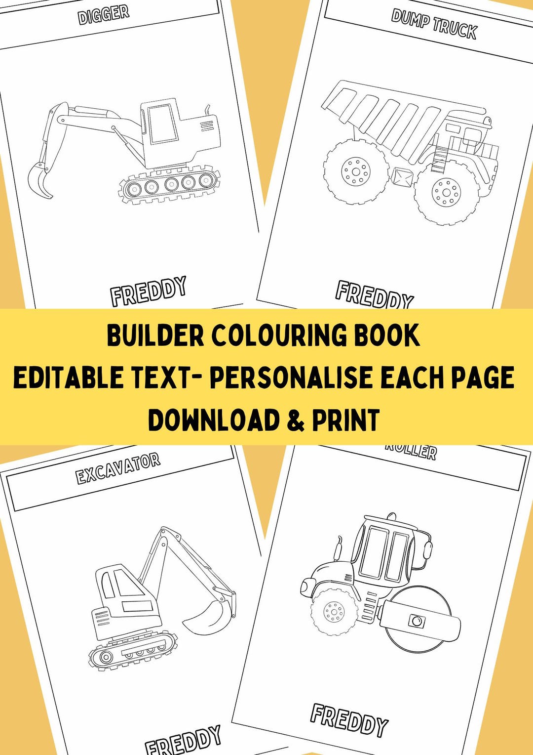 Personalised Name Colouring Book - Editable Text - Construction Theme ...