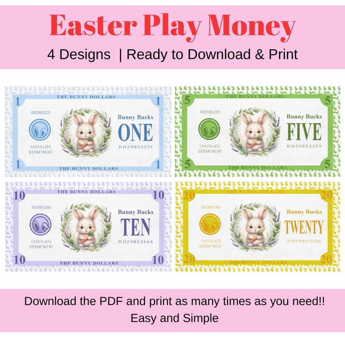 Easter Bunny Play Money - Printable Easter Bunny Bucks, Bunny Currency ...
