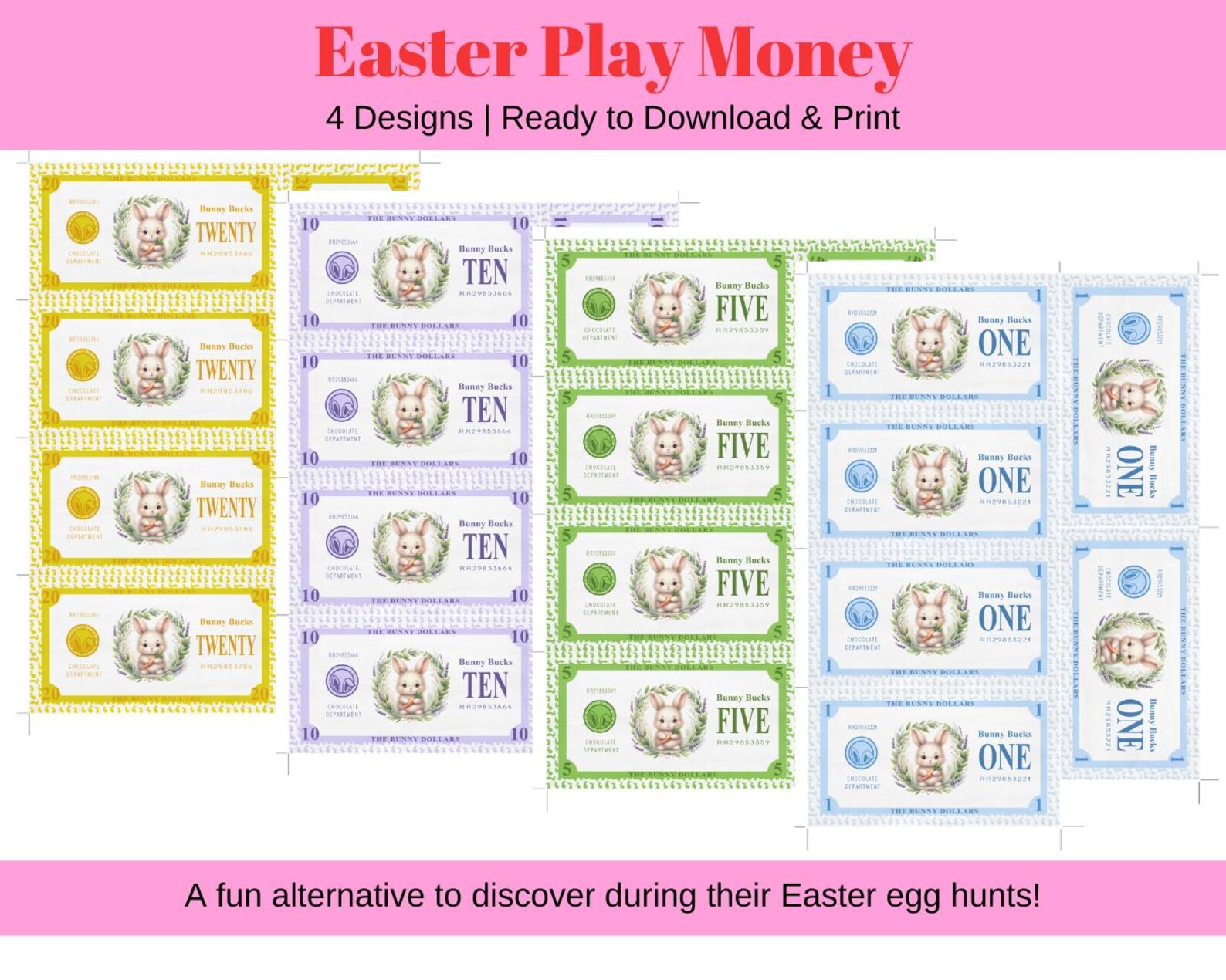 Easter Bunny Play Money - Printable Easter Bunny Bucks, Bunny Currency ...