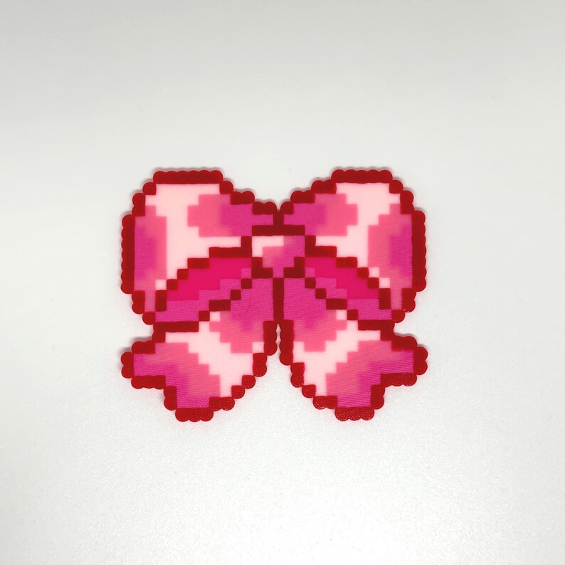 Handmade Pixel Pink Bow Keychain or Magnet – Cute Beaded Accessory ...