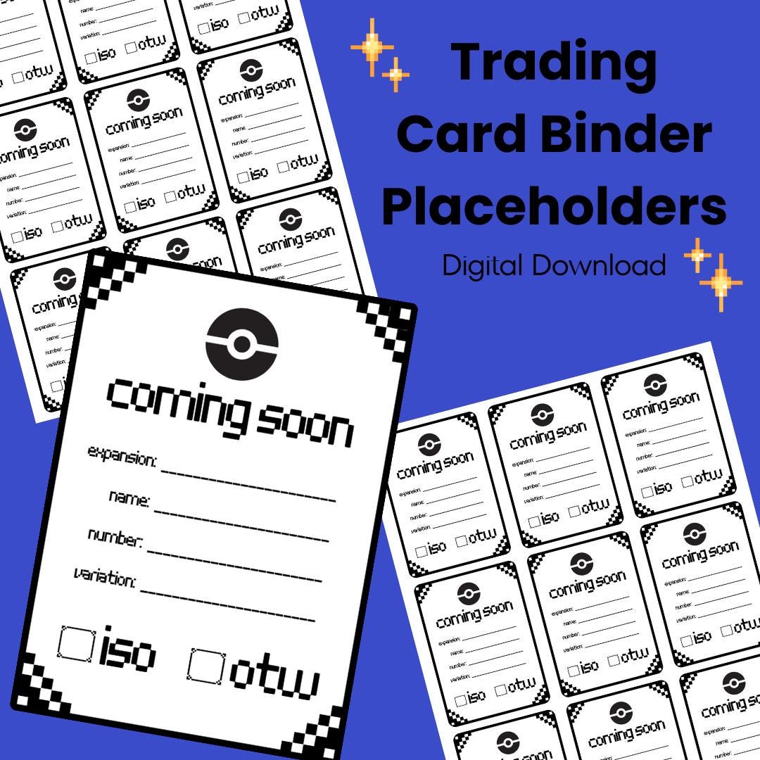 Trading Card Game Binder Placeholder Printable for Collectors - Etsy