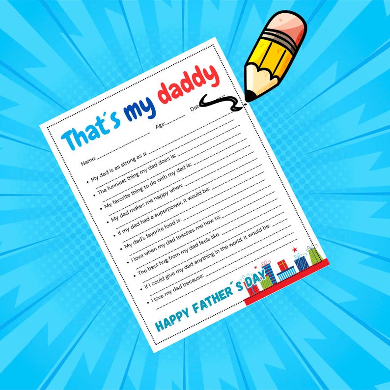Father's Day "all About My Dad" Printable Questionnaire - PDF Instant ...