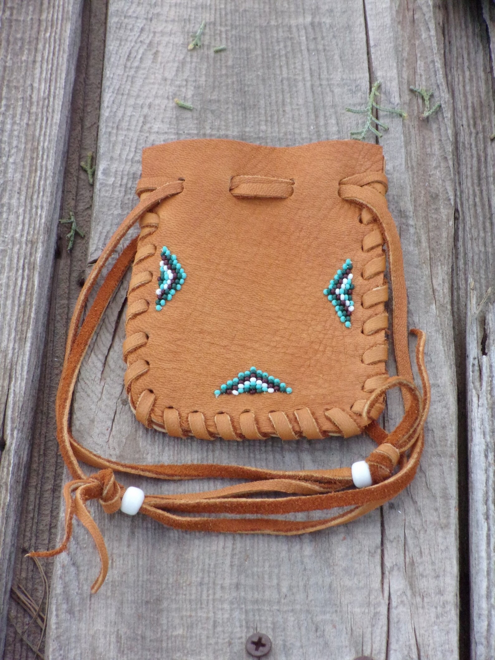 Beaded Drawsting Pouch Beaded Leather Bag Beaded Medicine - Etsy