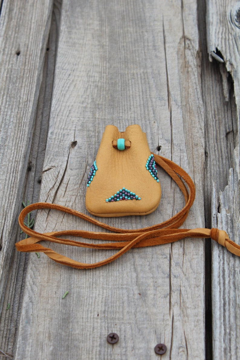 Beaded Medicine Bag Saddle Leather Amulet Pouch Necklace - Etsy
