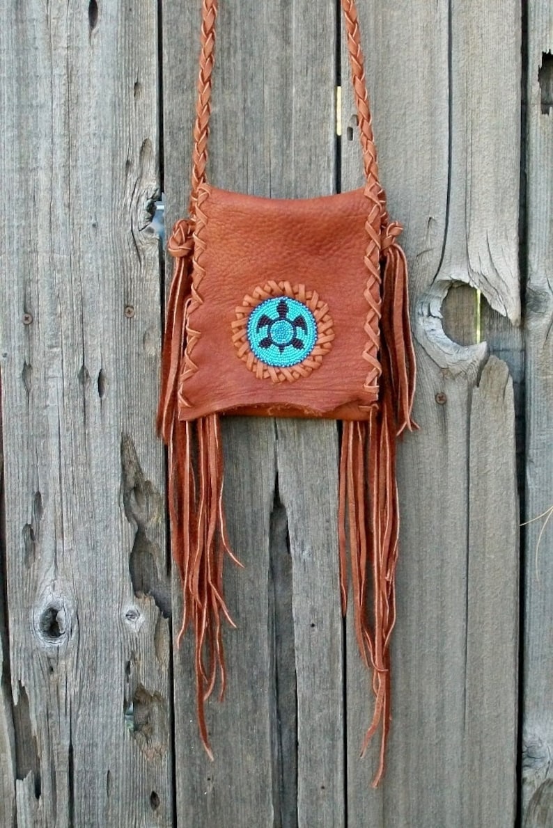 Beaded Turtle Bag , Leather Phone Bag , Fringed Turtle Bag , Festival ...