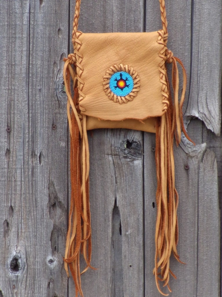 Fringed Leather Purse , Beaded Turtle Totem , Crossbody Phone Case ...