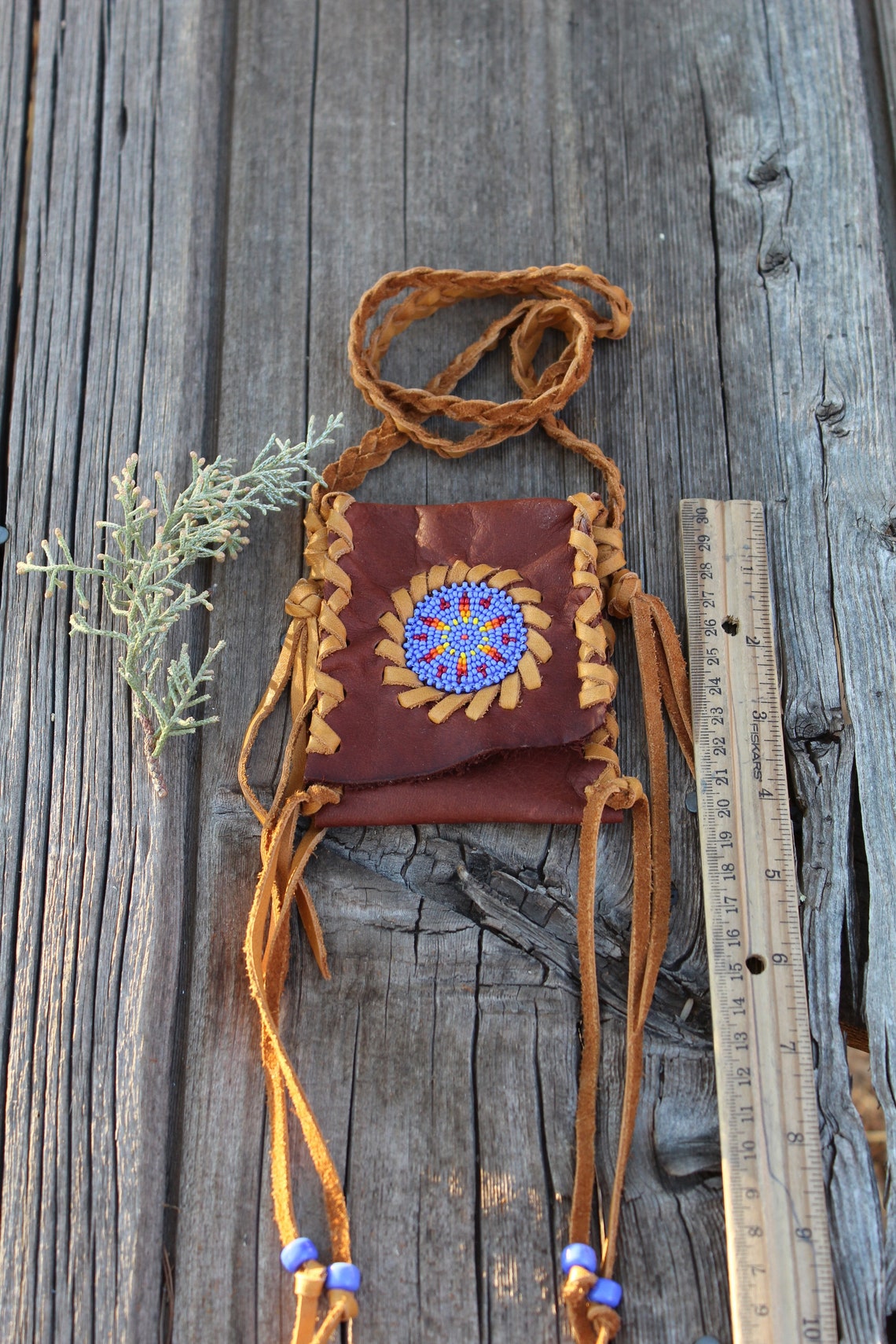 Beaded amulet bag beaded necklace bag leather medicine | Etsy