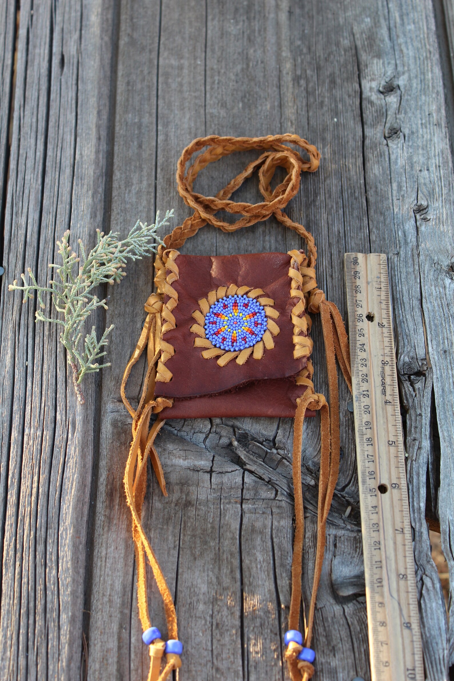 Beaded Amulet Bag Beaded Necklace Bag Leather Medicine - Etsy