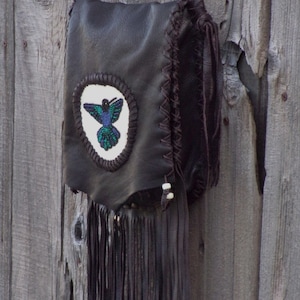 Fringed Leather Handbag , Beaded Hummingbird , Handmade Leather ...