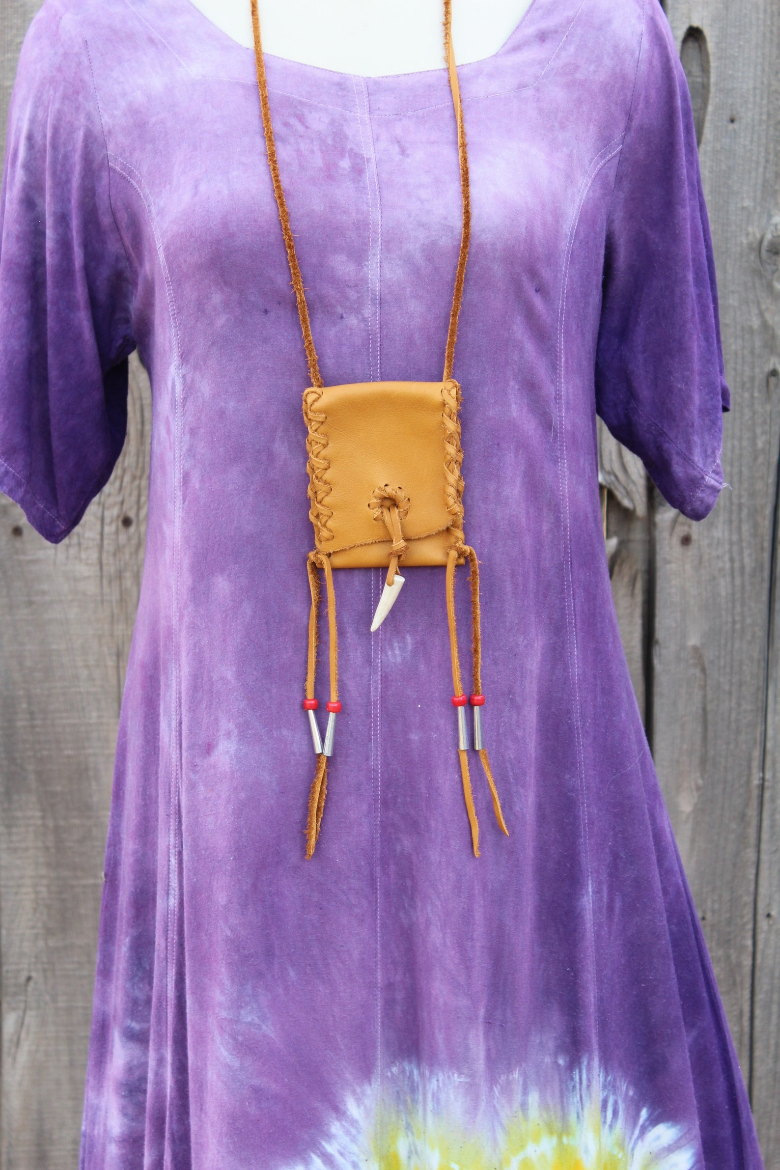 Leather Amulet Bag With Antler Tip Closure Leather Necklace - Etsy
