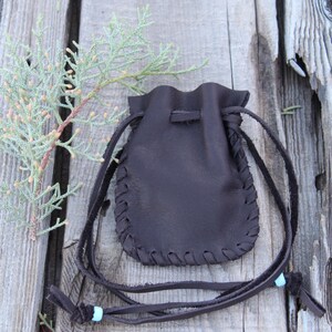 Leather Drawstring Bag , Handmade Leather Pouch , Leather Crystal Bag ...