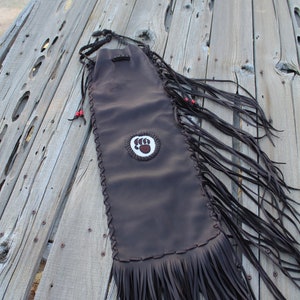 Chanupa Bag , Fringed Leather Pipe Bag With Beaded Bear Totem , Leather ...