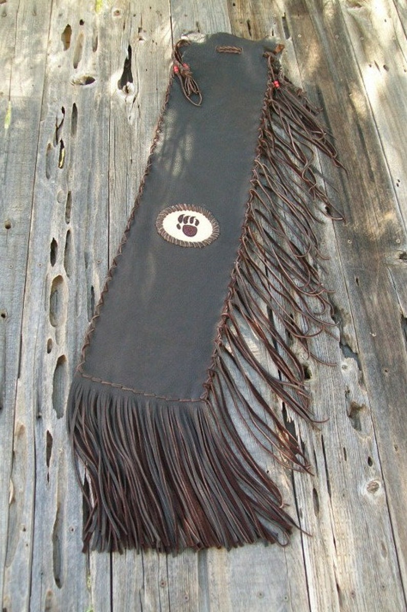 Chanupa bag Fringed leather pipe bag with beaded bear totem | Etsy