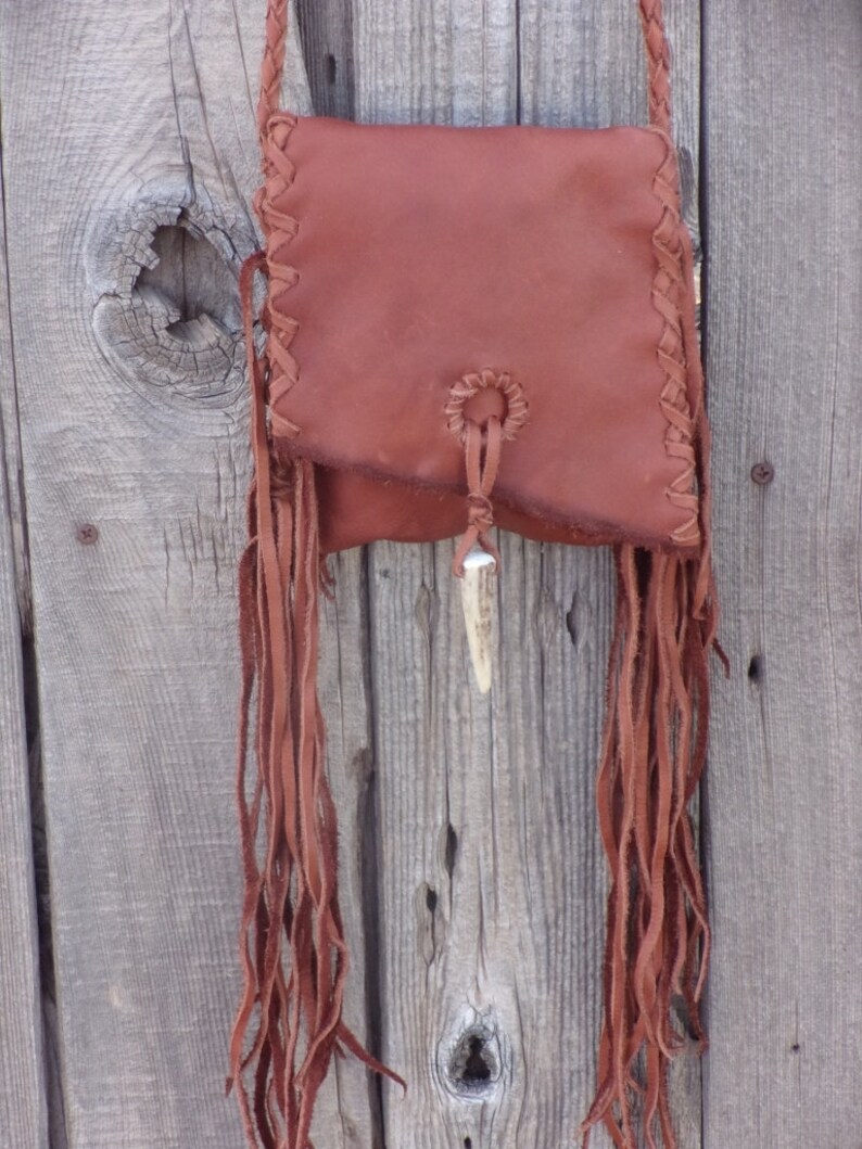 Fringed Leather Purse With an Antler Tip Closure , Crossbody Bag ...