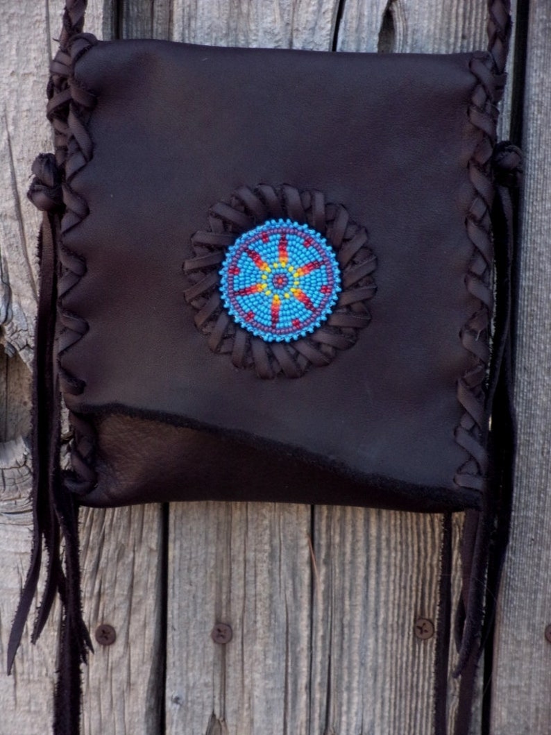 Leather Handbag Chocolate Brown Crossbody Phone Bag Beaded - Etsy