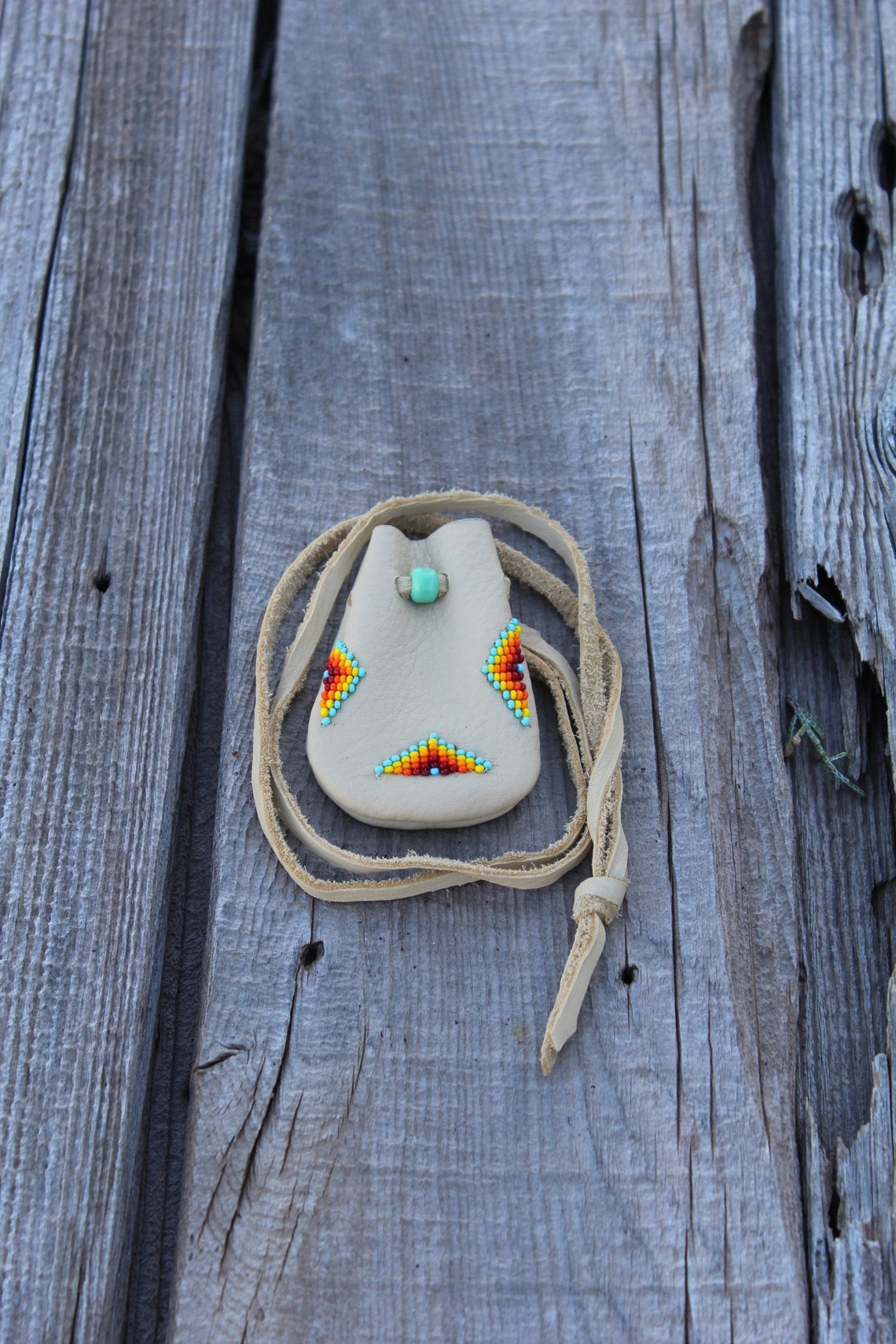 Beaded Leather Amulet Bag Beaded Necklace Bag Soft Leather - Etsy