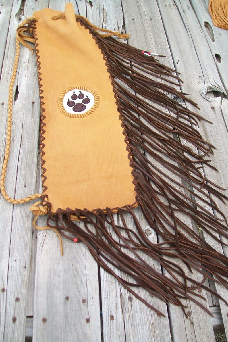Pipe Bag With Beaded Wolf Paw Leather Pipe Bag Chanupa Bag | Etsy