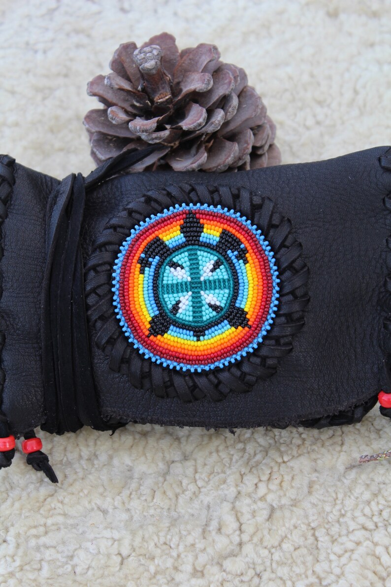 Black Leather Clutch Beaded Turtle Clutch Shamans Medicine - Etsy