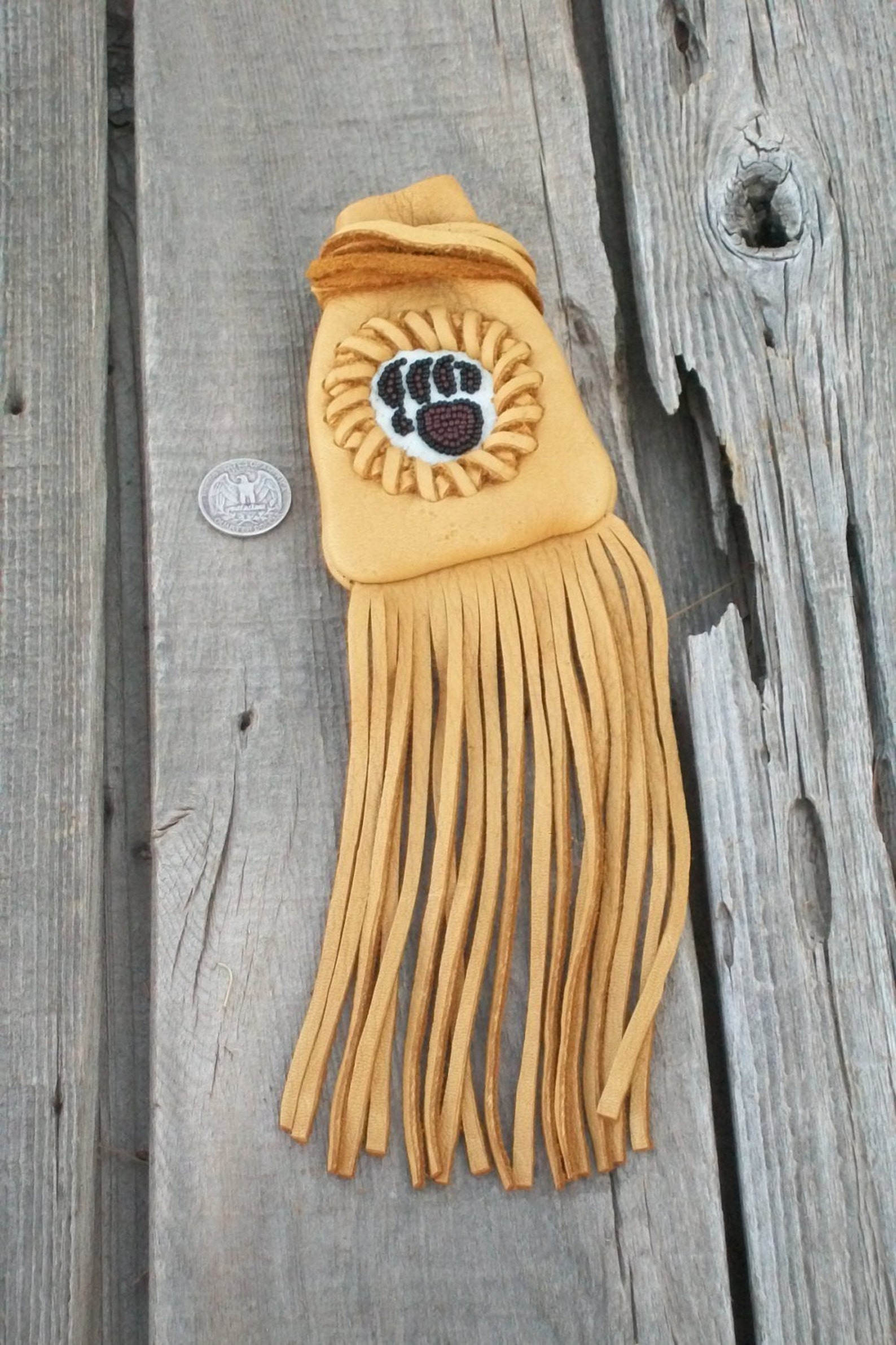 Bear Medicine Bag Fringed Talisman Bag Beaded Bear Totem - Etsy