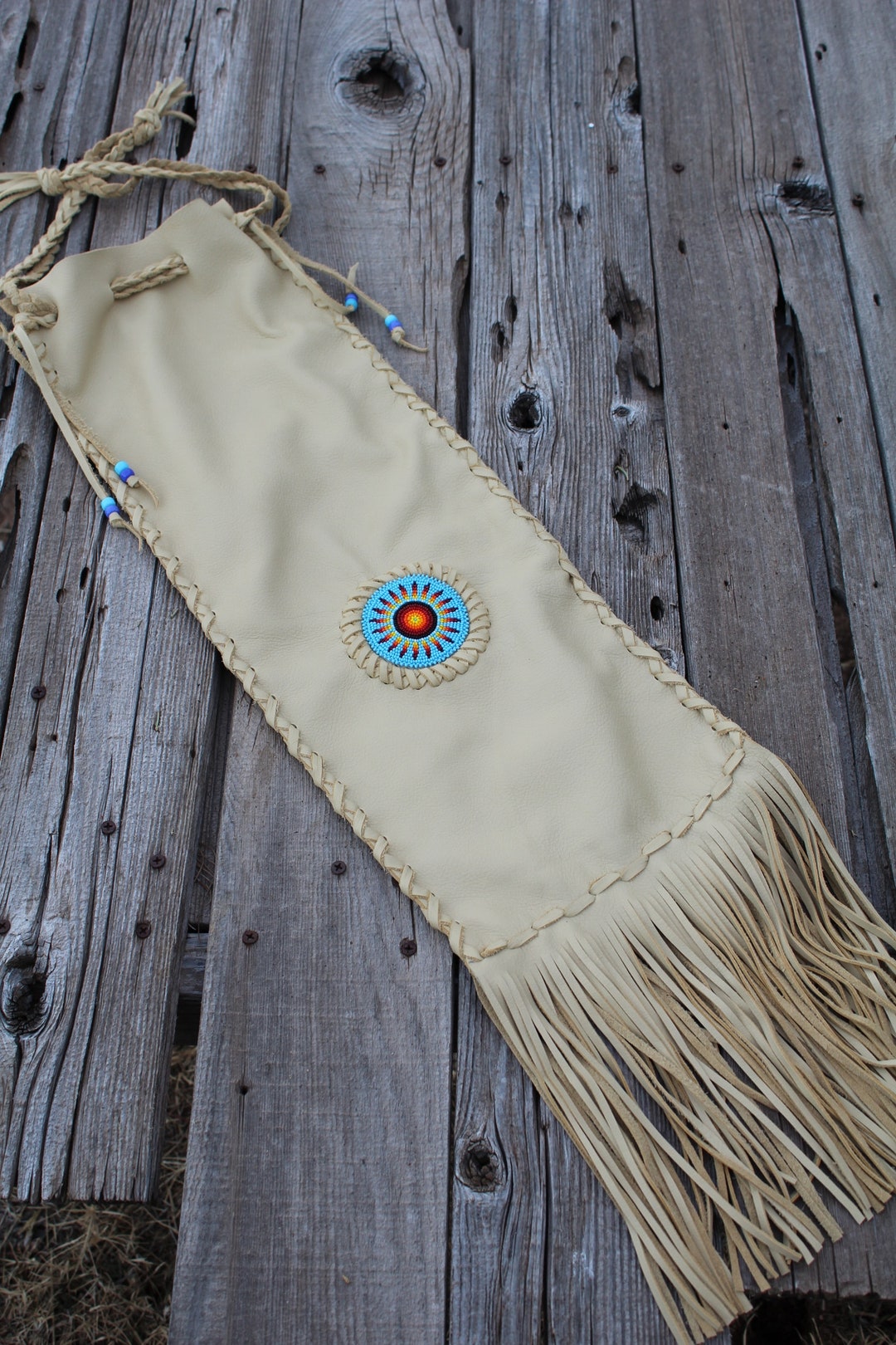Beaded Chanupa Bag , Leather Pipe Bag , Fringed Leather Pipe Bag - Etsy