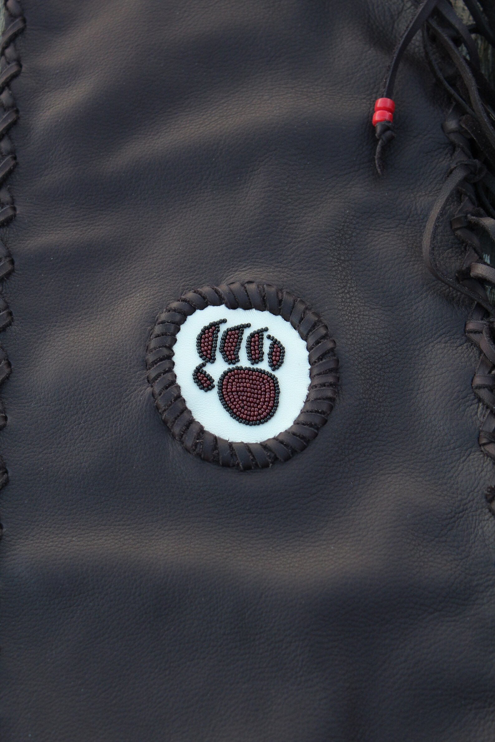 Chanupa bag Fringed leather pipe bag with beaded bear totem | Etsy