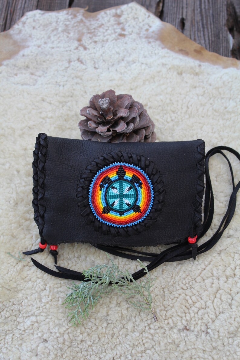 Black Leather Clutch Beaded Turtle Clutch Shamans Medicine - Etsy