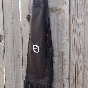 Chanupa Bag , Fringed Leather Pipe Bag With Beaded Bear Totem , Leather ...