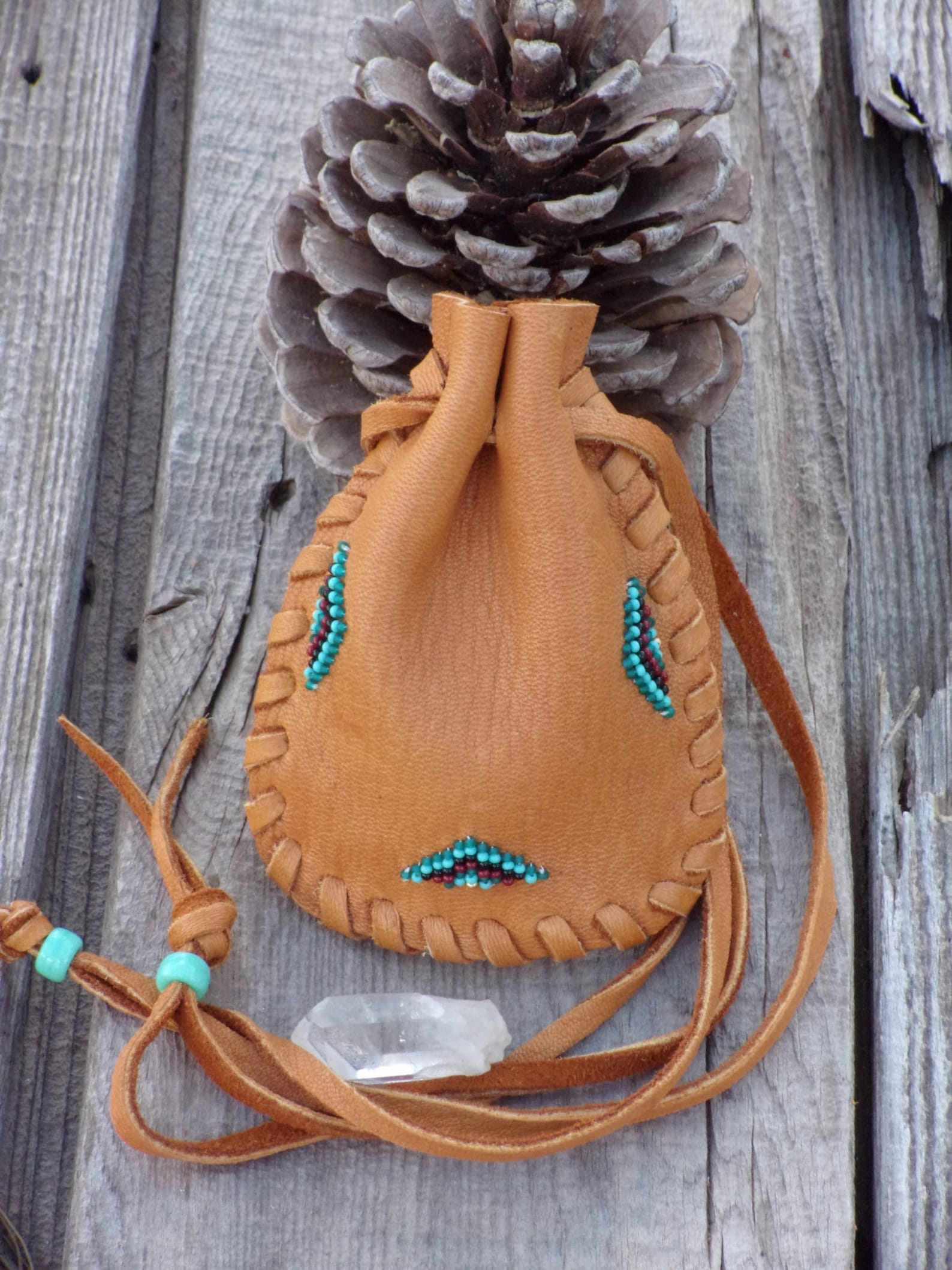 Beaded Medicine Pouch Leather Medicine Bag Carved Fetish | Etsy