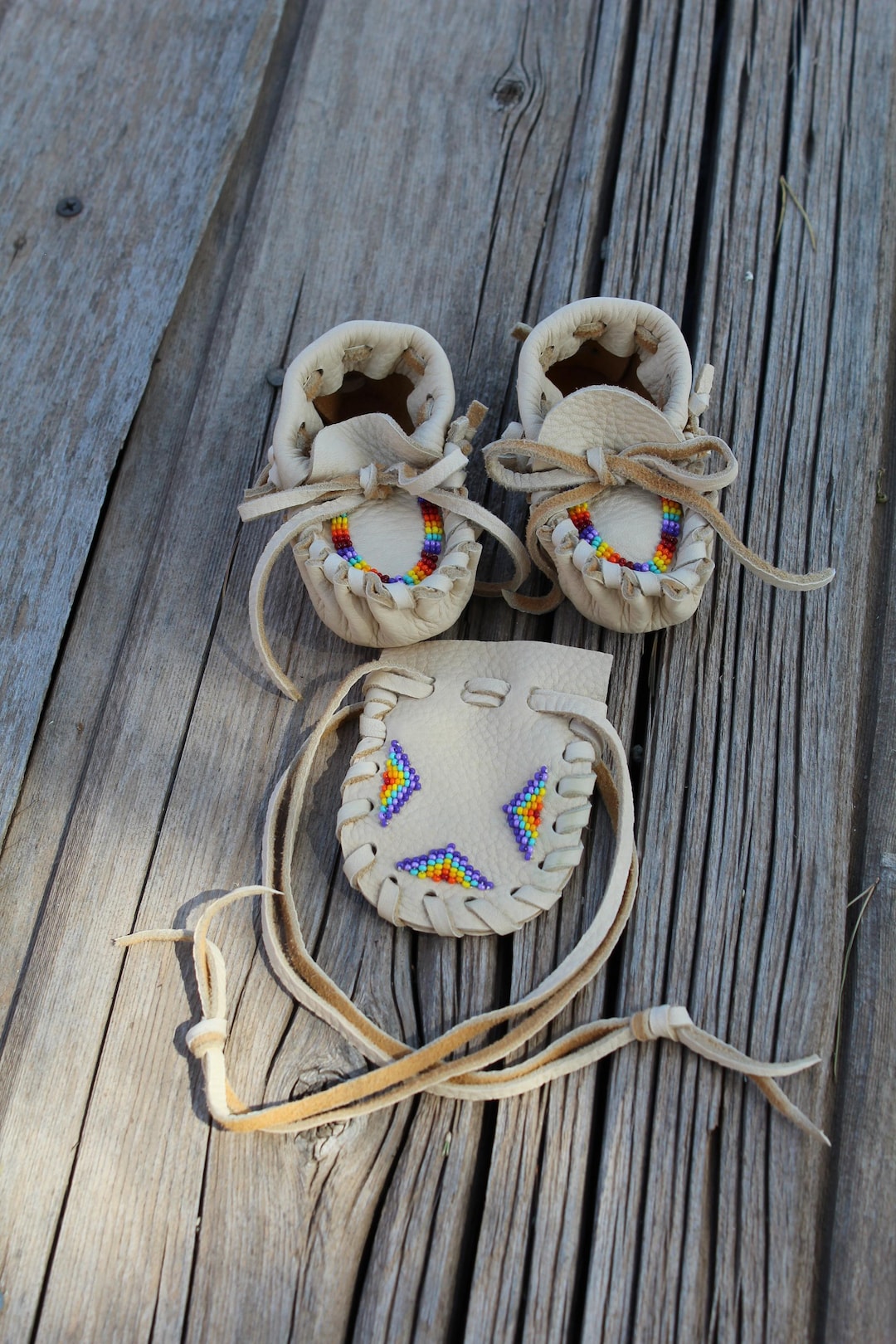 Beaded Buckskin Baby Moccasin Set With Medicine Bag - Etsy