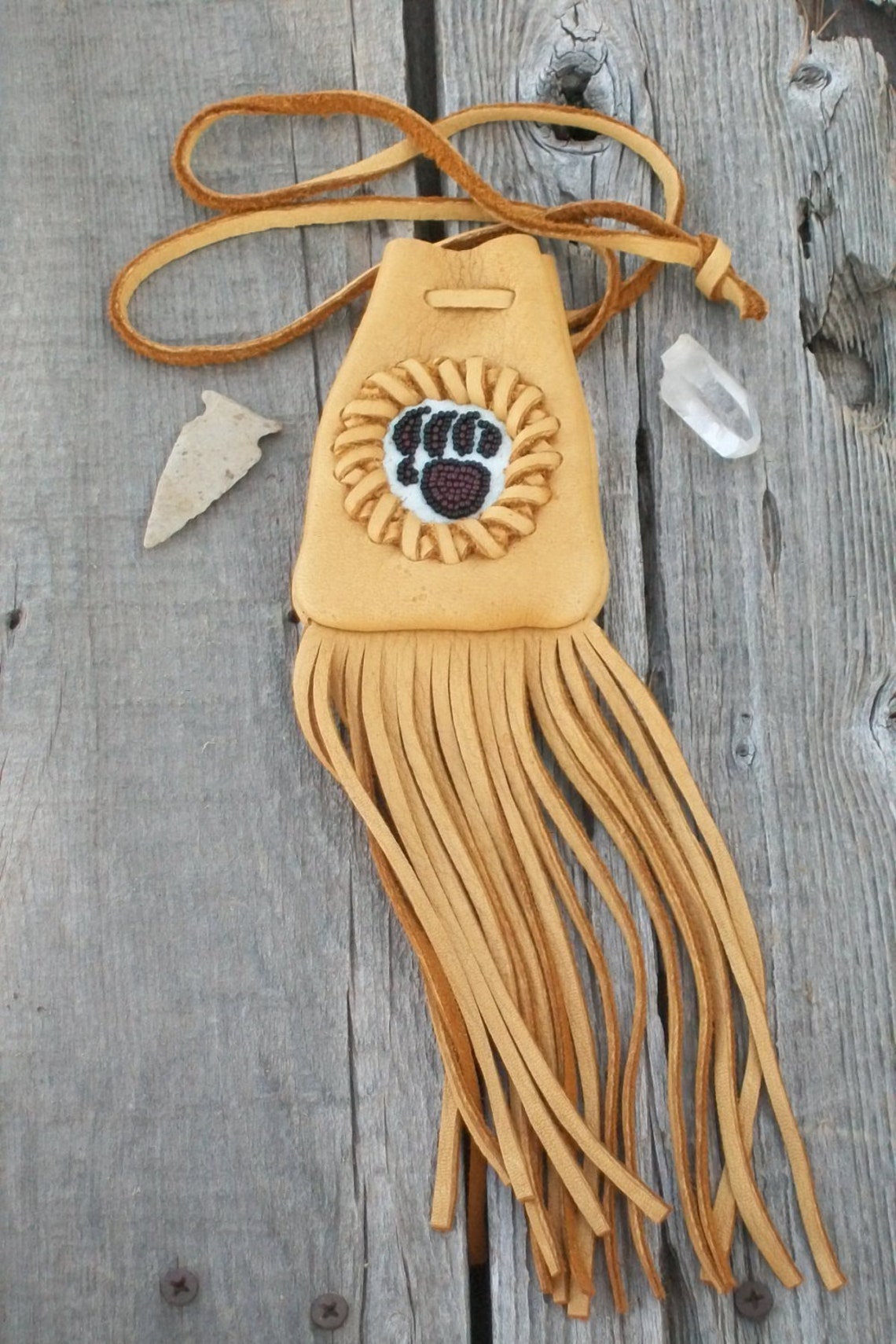 Bear Medicine Bag Fringed Talisman Bag Beaded Bear Totem - Etsy