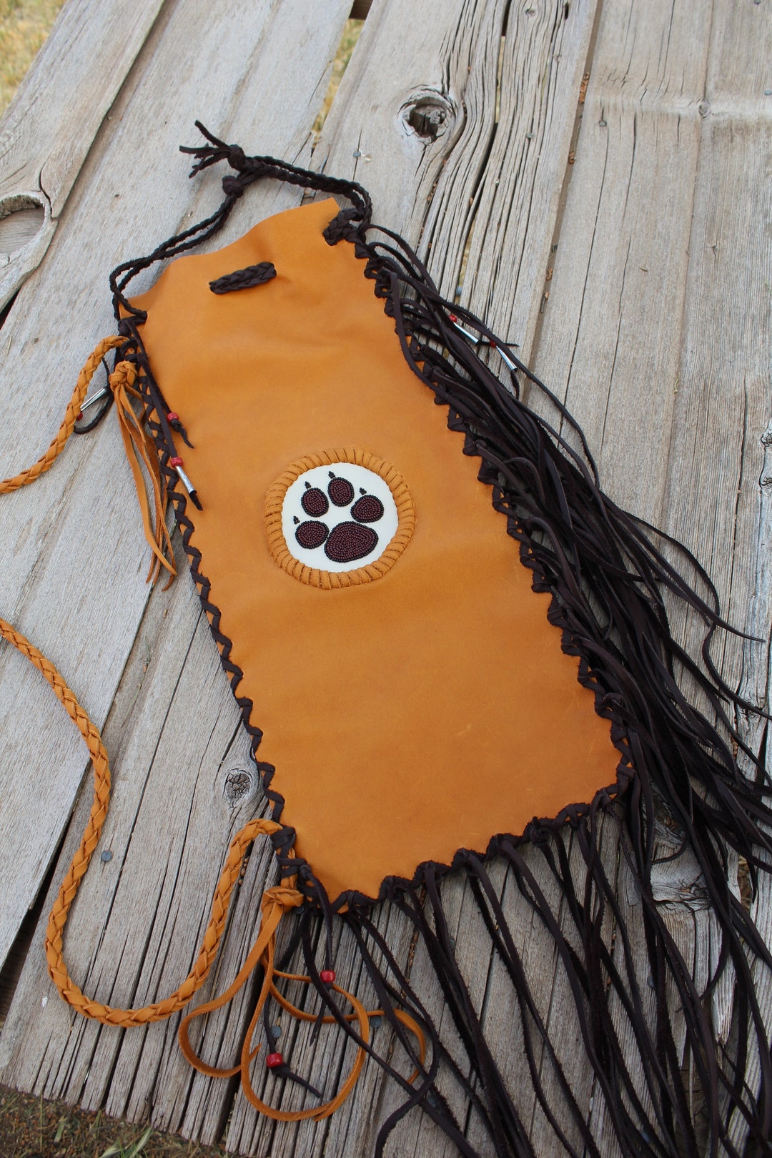 Pipe Bag With Beaded Wolf Paw, Leather Pipe Bag , Chanupa Bag , Wolf ...