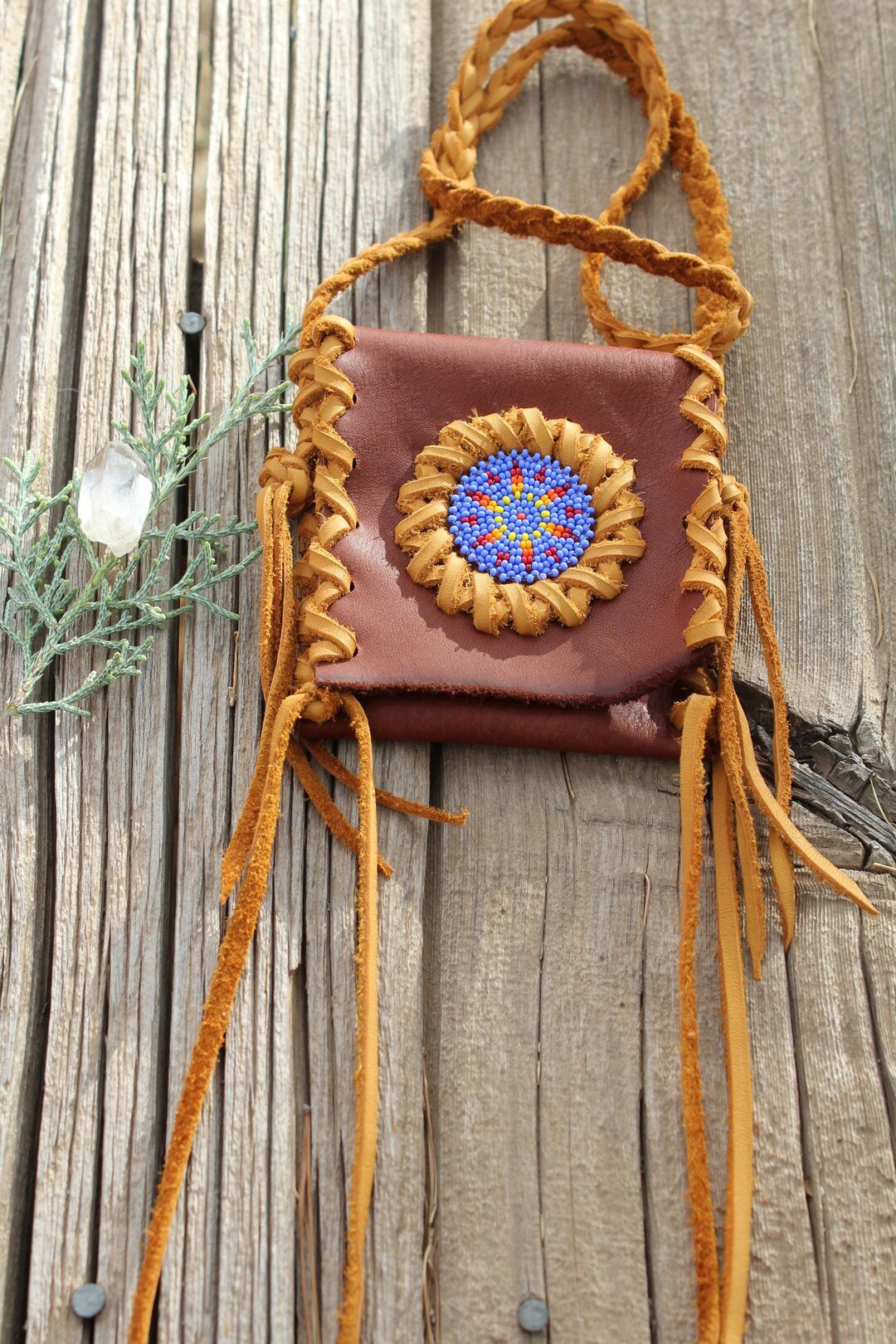 Beaded Amulet Bag , Beaded Necklace Bag , Leather Medicine Pouch ...