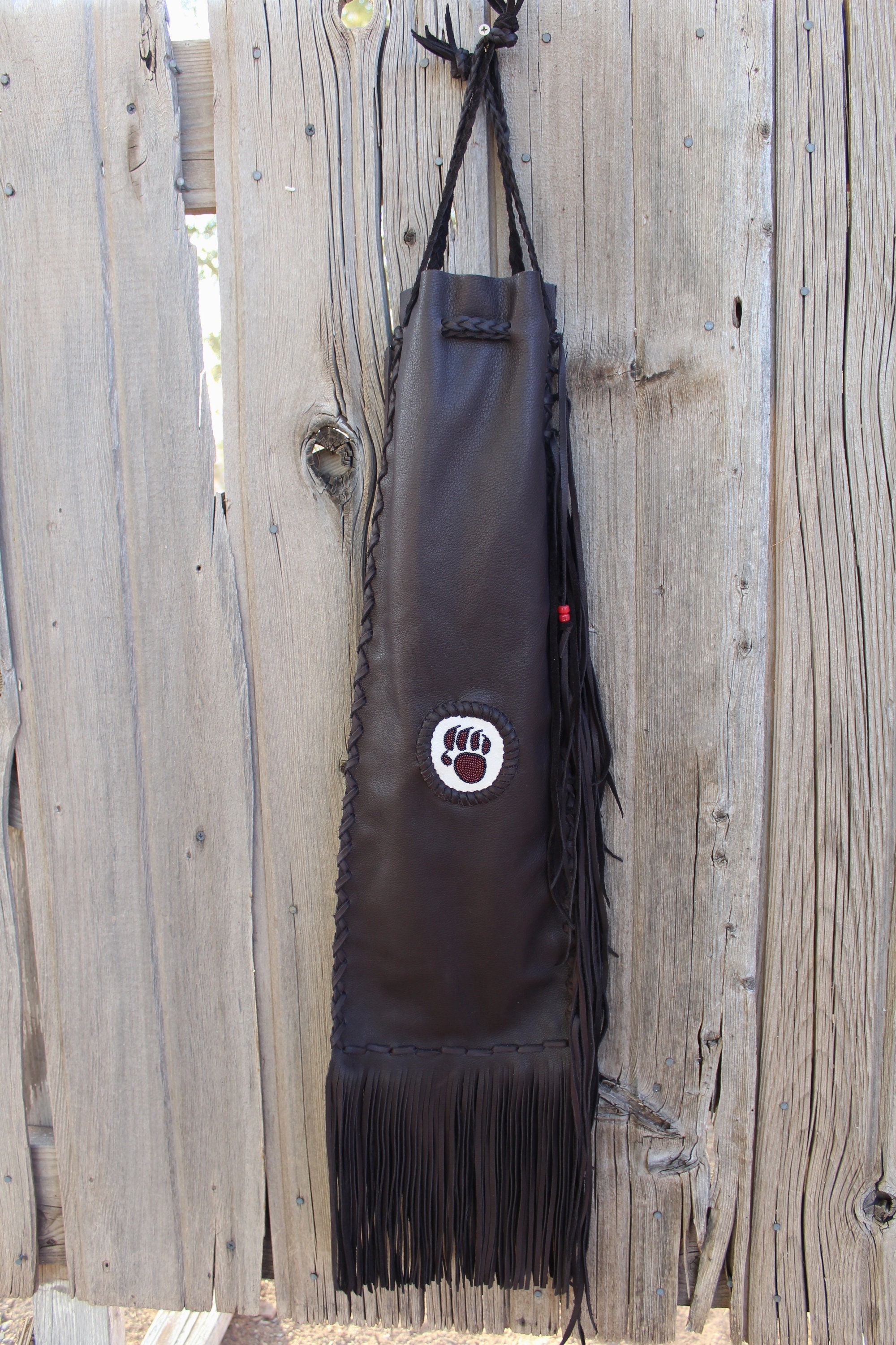 Chanupa Bag , Fringed Leather Pipe Bag With Beaded Bear Totem , Leather ...