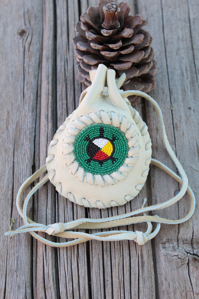 Beaded Turtle Leather Medicine Bag: Palomino Drawstring Amulet Pouch - Etsy