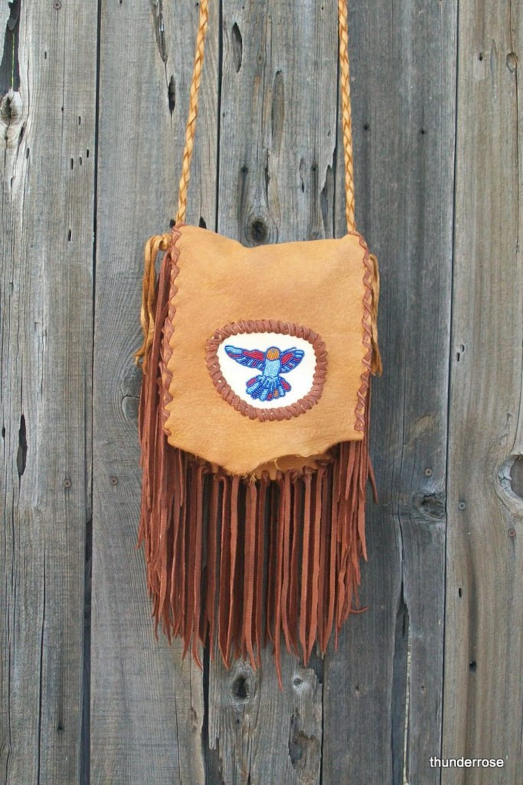 Fringed Leather Handbag , Beaded Hummingbird Bag, Boho Gypsy Handbag ...