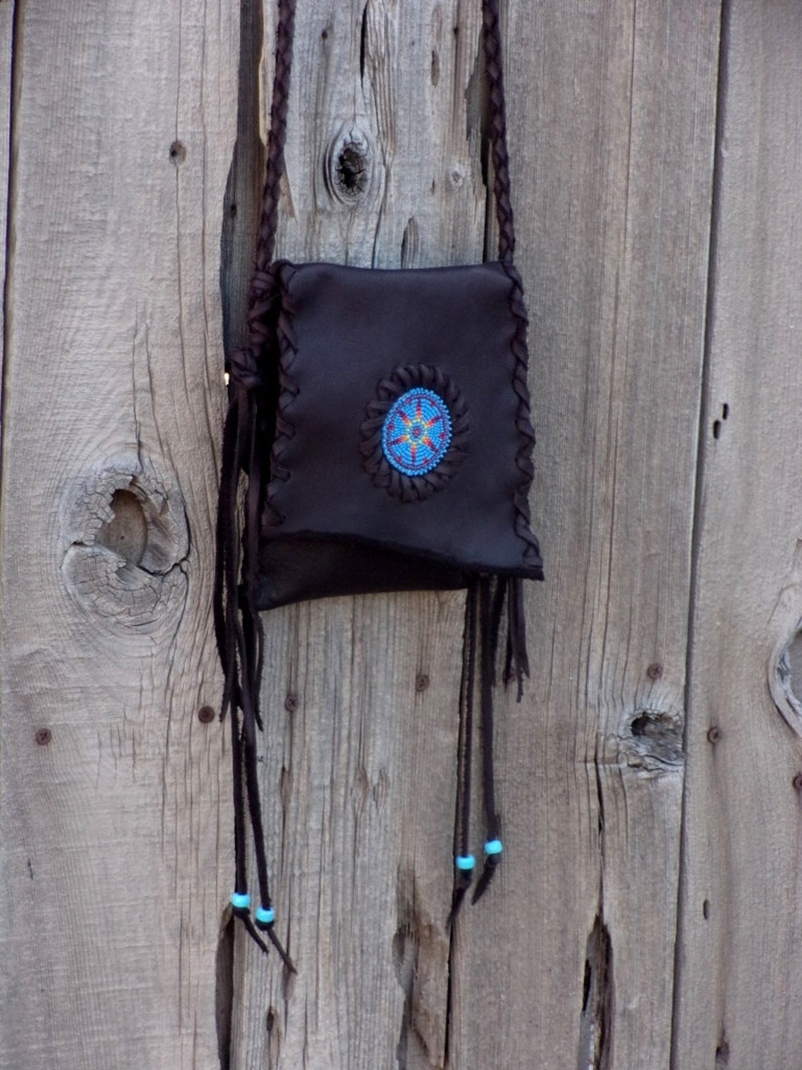 Leather Handbag Chocolate Brown Crossbody Phone Bag Beaded - Etsy