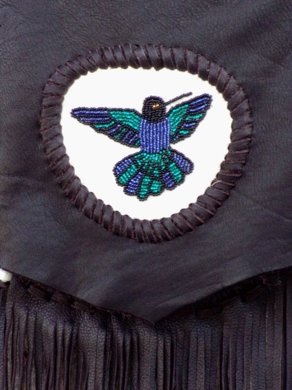 Fringed Leather Handbag Beaded Hummingbird Handmade - Etsy
