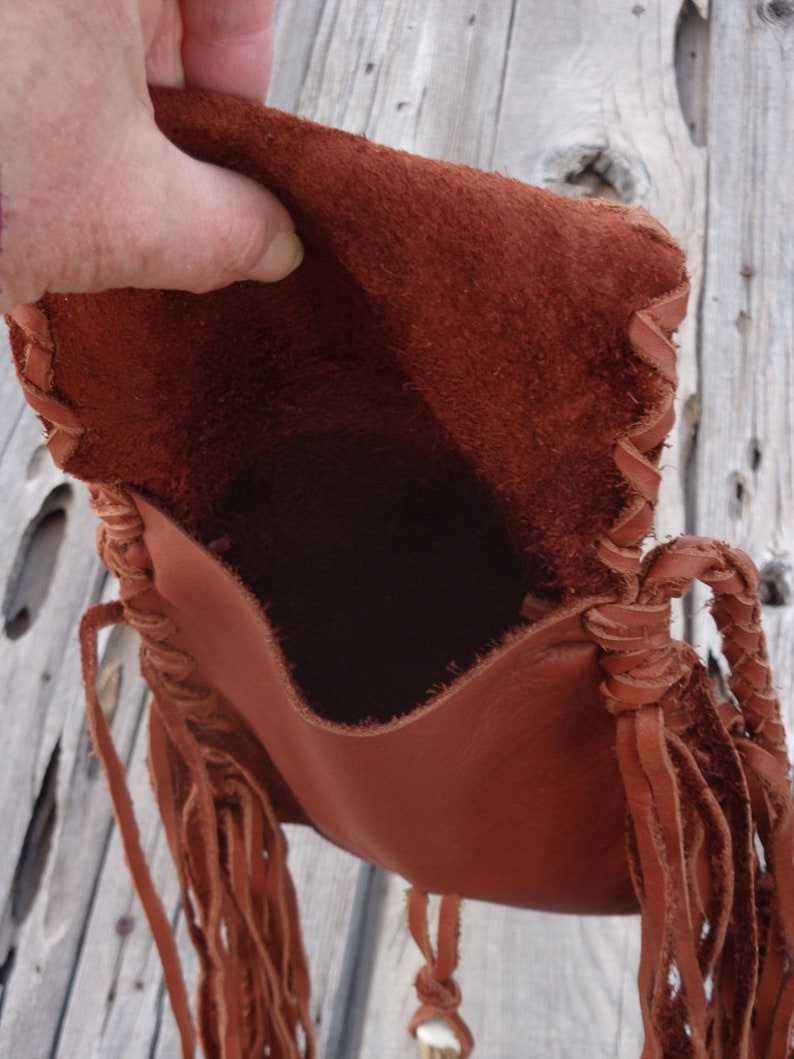 Fringed Leather Purse With an Antler Tip Closure , Crossbody Bag ...