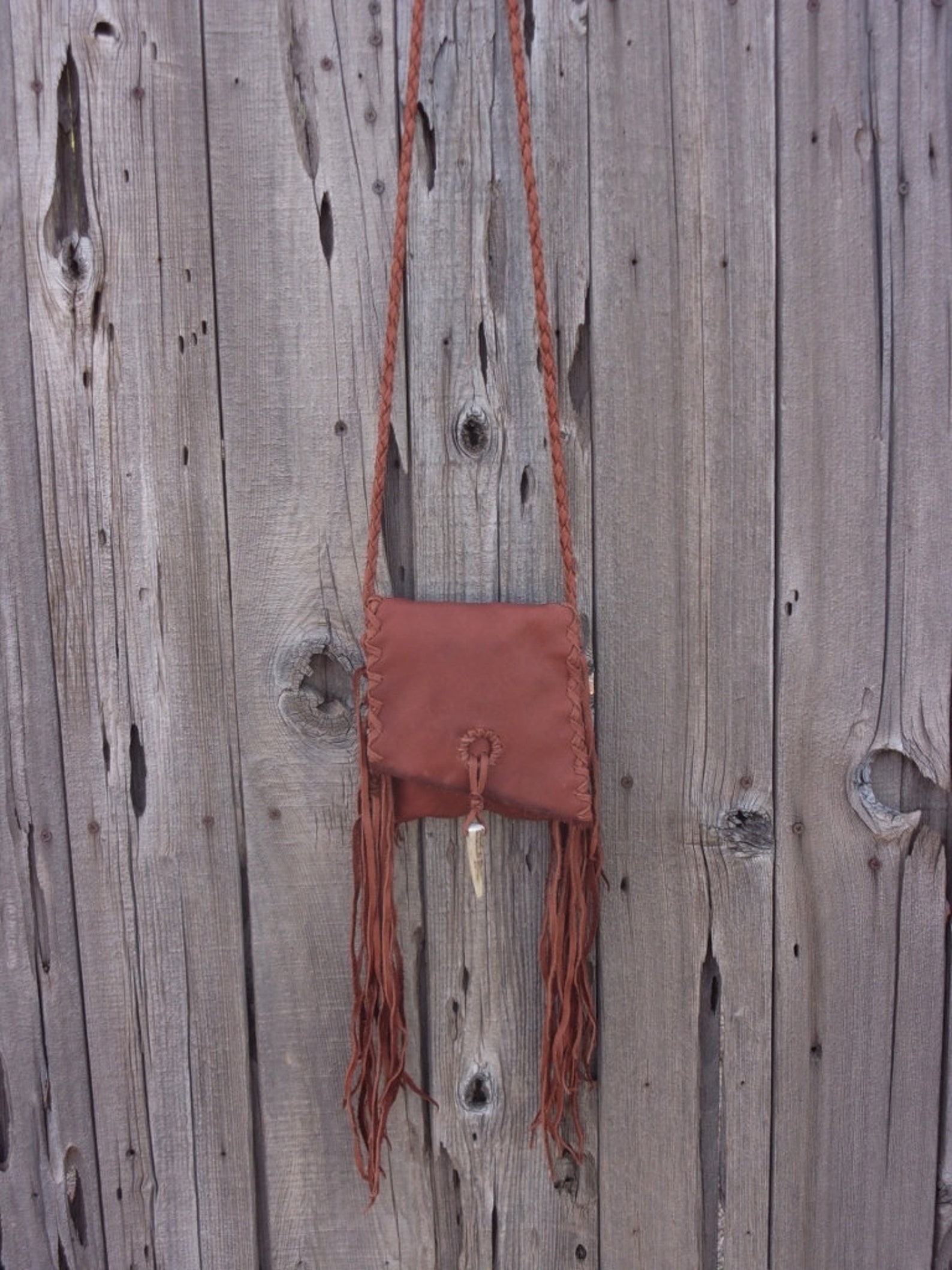 Fringed Leather Purse With an Antler Tip Closure , Crossbody Bag ...