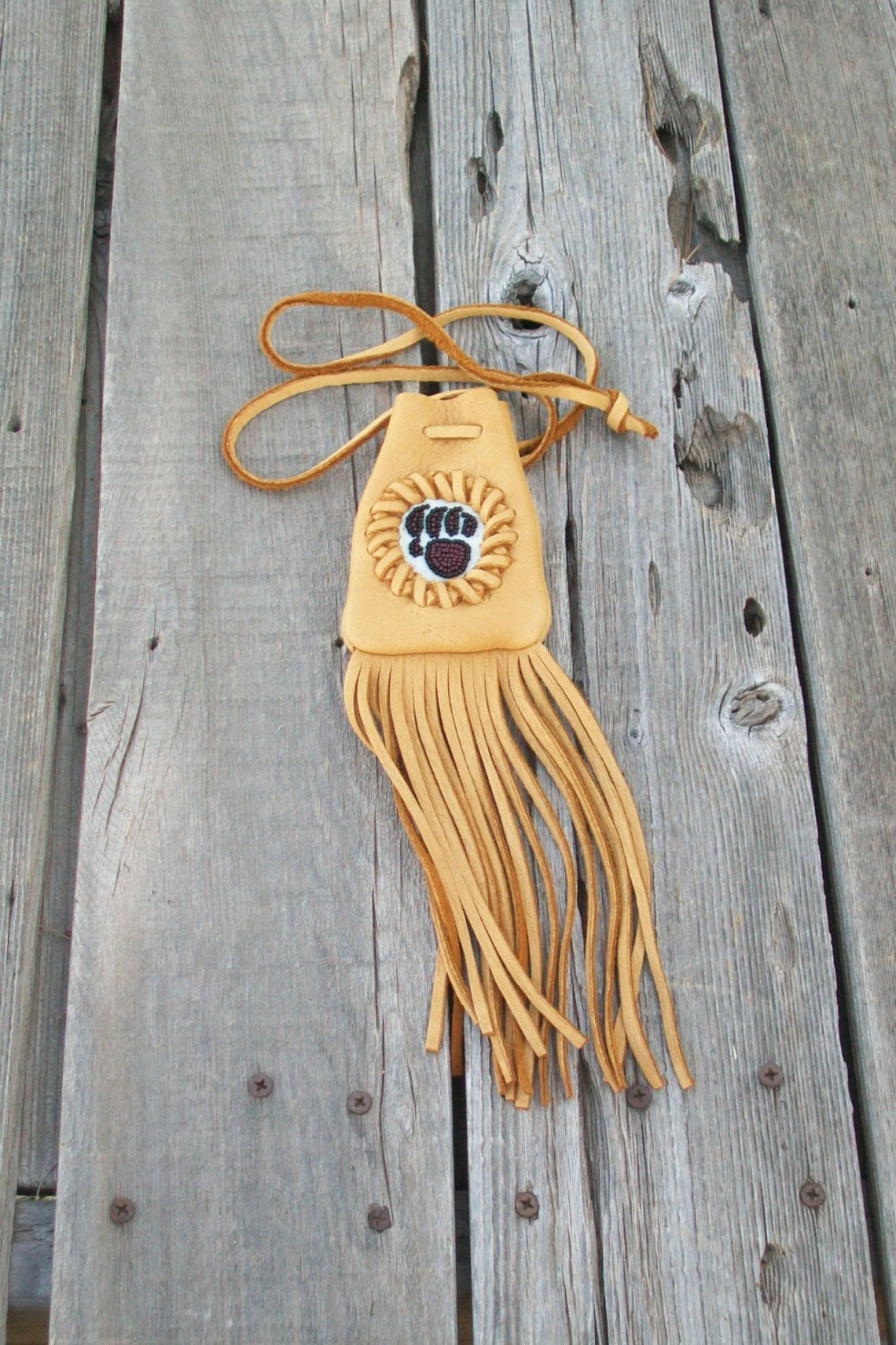 Bear Medicine Bag Fringed Talisman Bag Beaded Bear Totem - Etsy