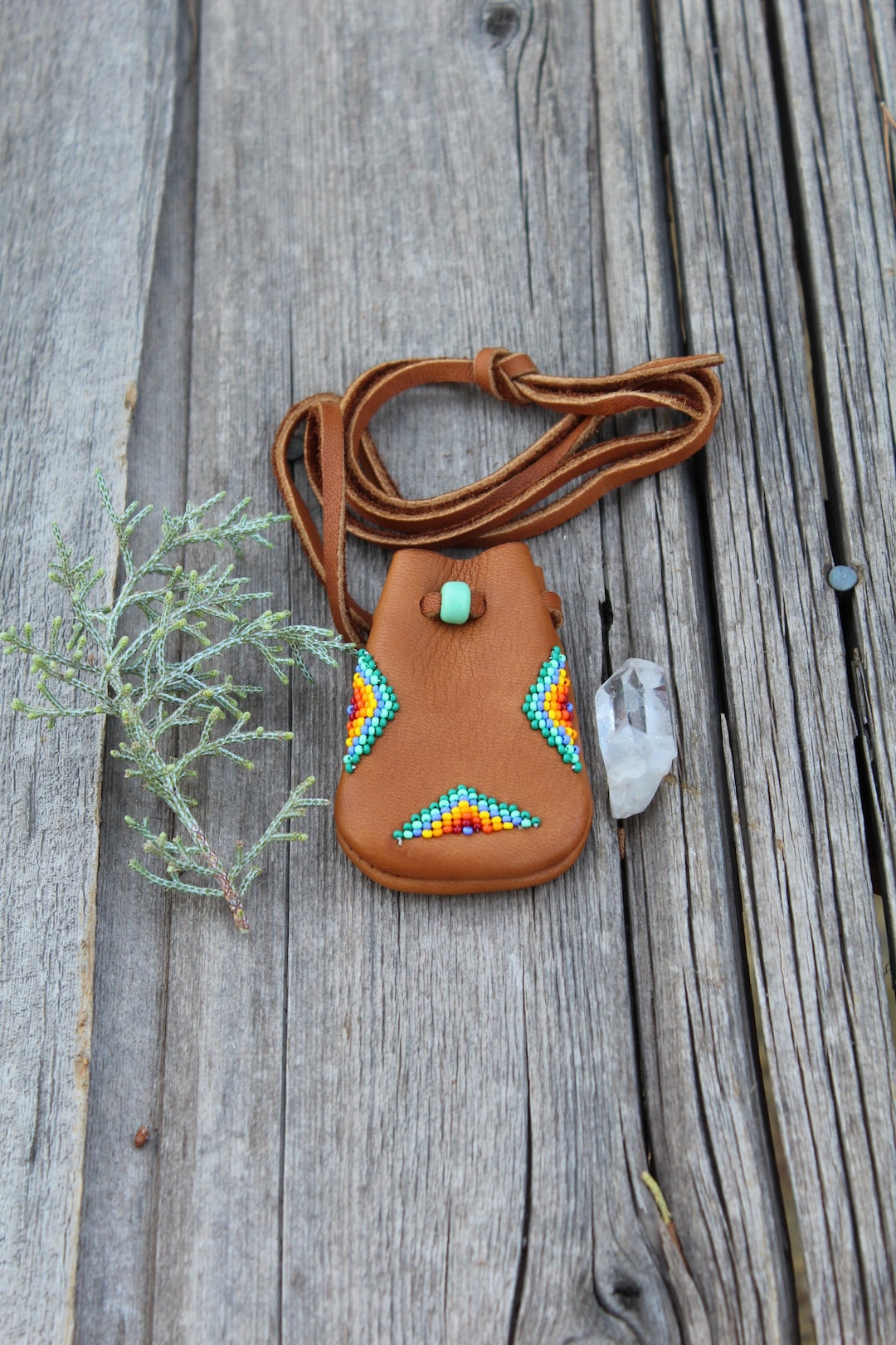 Beaded Buckskin Medicine Bag, Leather Necklace - Etsy