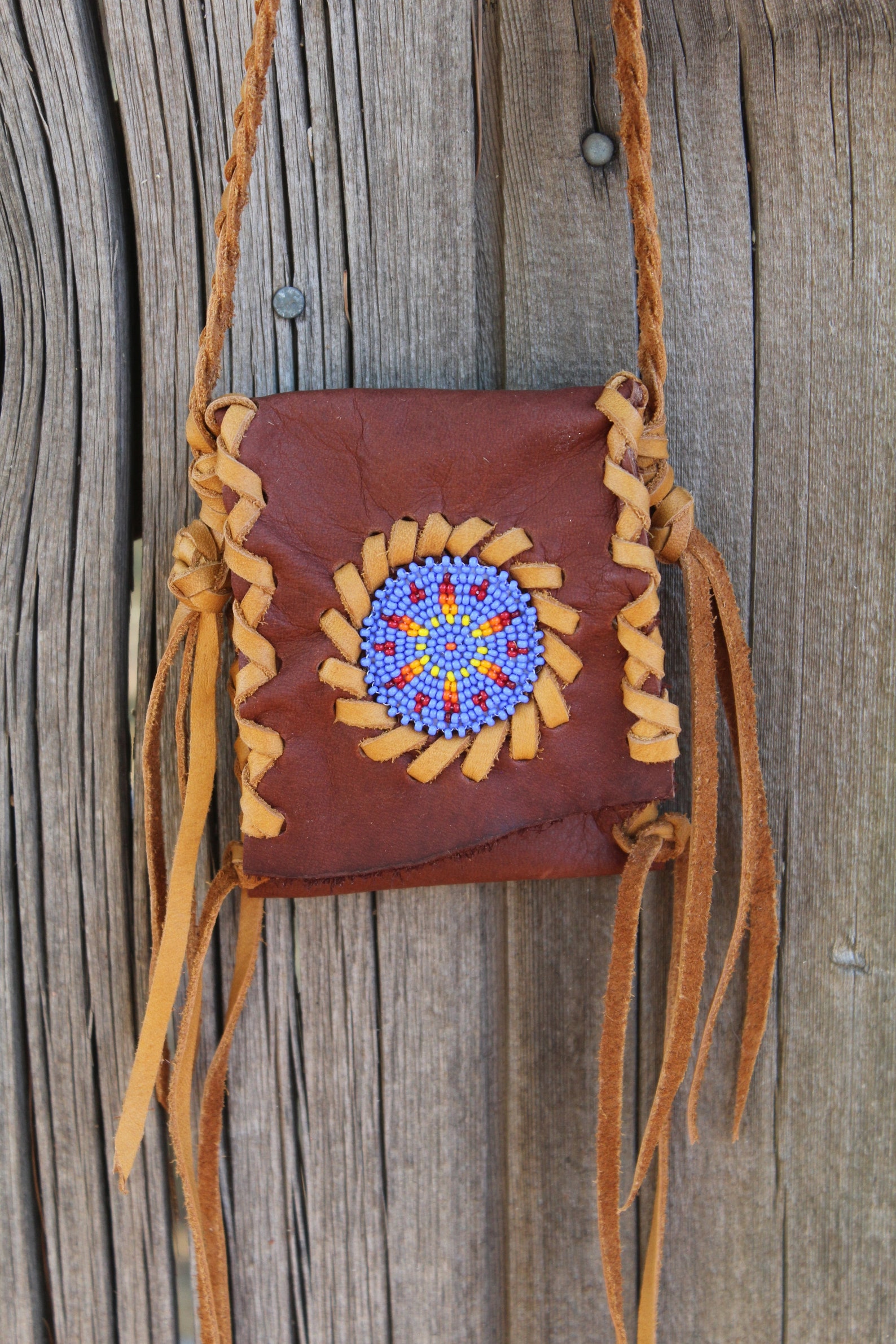 Beaded amulet bag beaded necklace bag leather medicine | Etsy